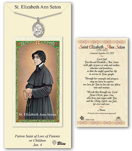 St Elizabeth Ann Seton Prayer Card with Medal | www.chapelcards.com